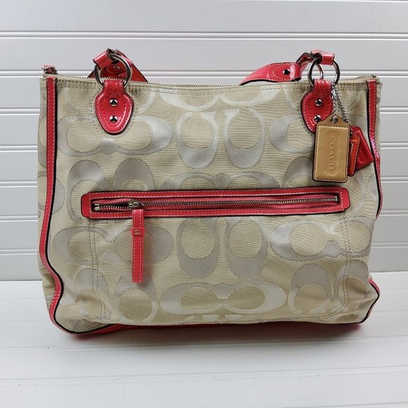 Coach | Bags | Coach 22455 Poppy Signature Metallic Outline Hallie Tote ...